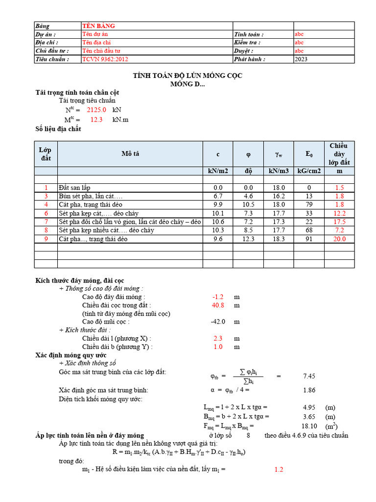 Tính lún móng cọc TCVN 9362-2012 | PDF