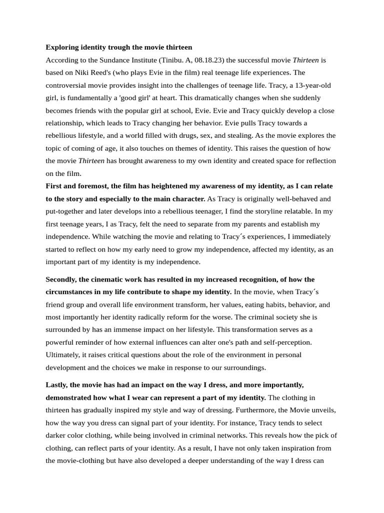 Exploring Identity Trough The Movie Thirteen | PDF | Behavioural ...