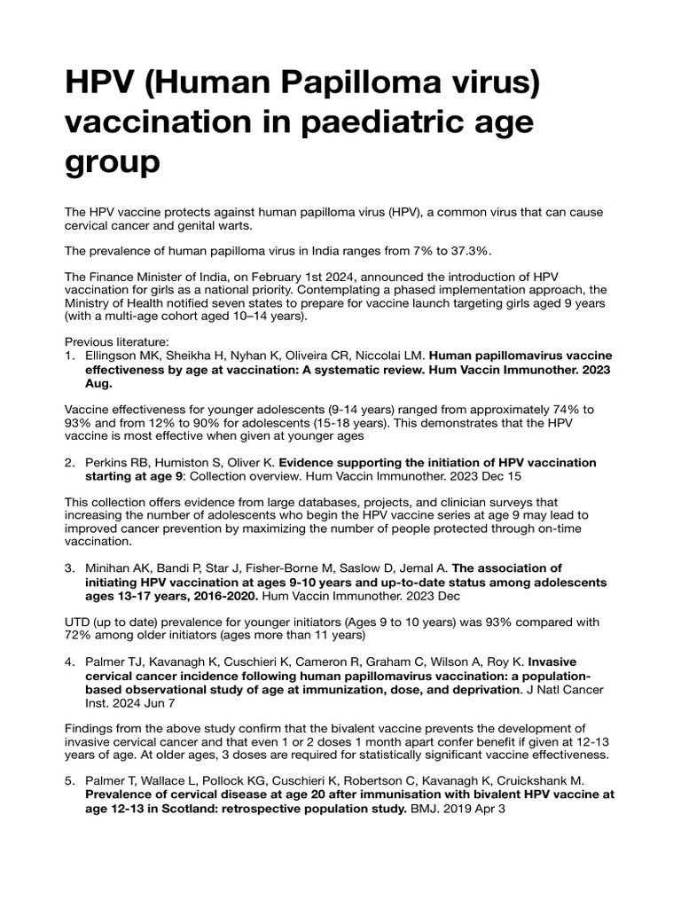 HPV (Human Papilloma Virus) Vaccination in Paediatric Age Group | PDF ...