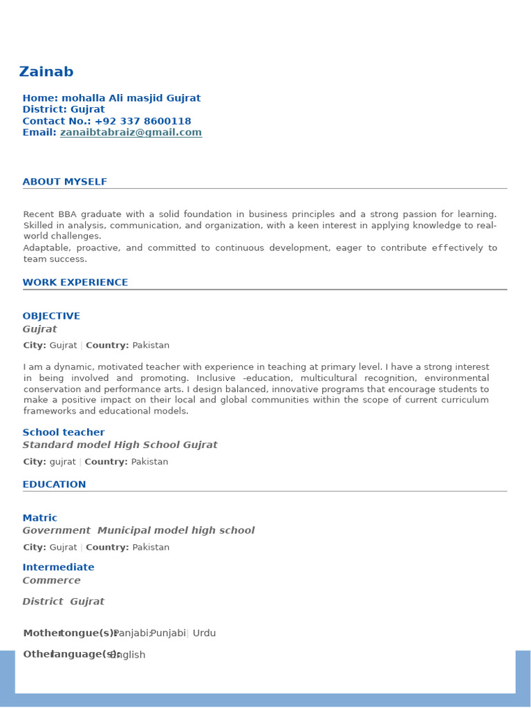 BBA Graduate and Teacher in Gujrat | PDF