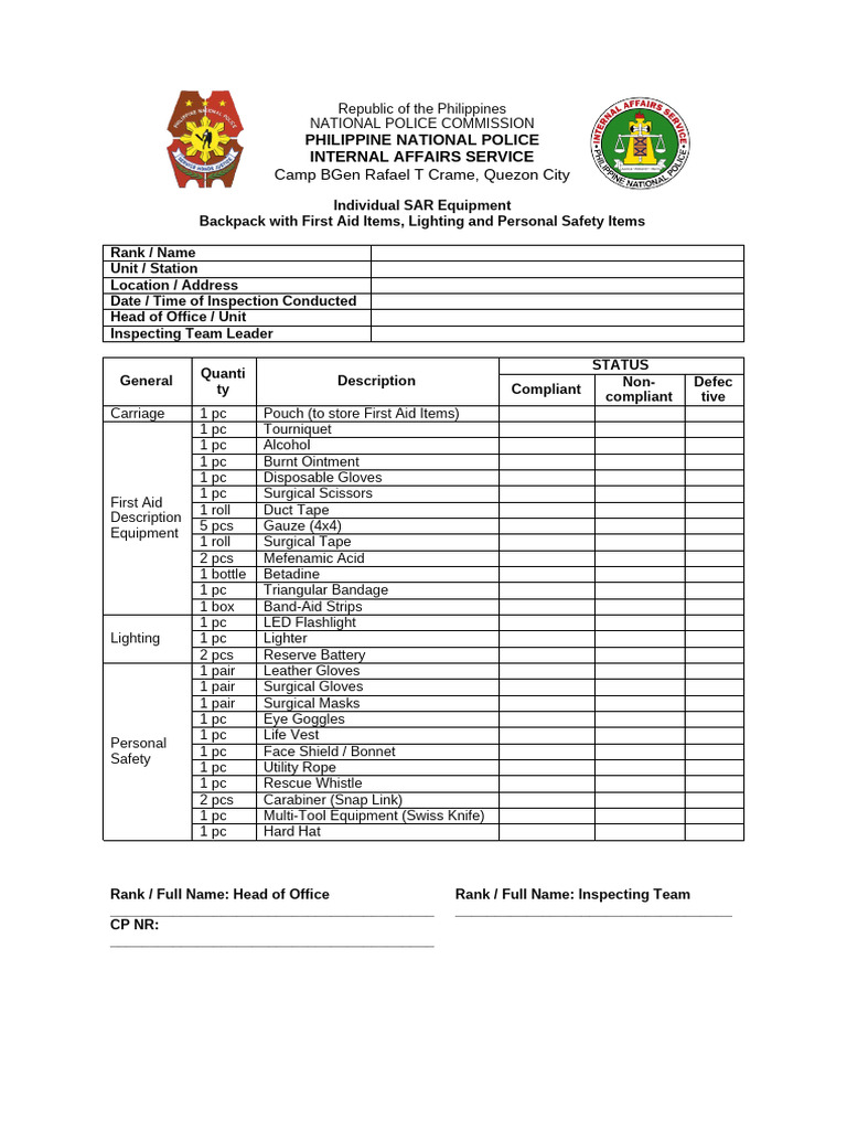 Individual Checklist Form For Sar | PDF