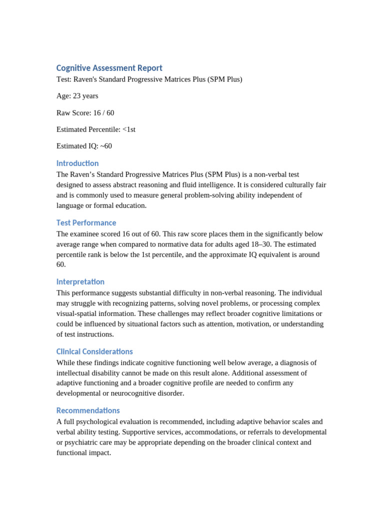 SPM Plus Clinical Report | PDF