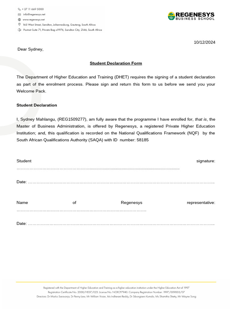 Declaration Letter | PDF