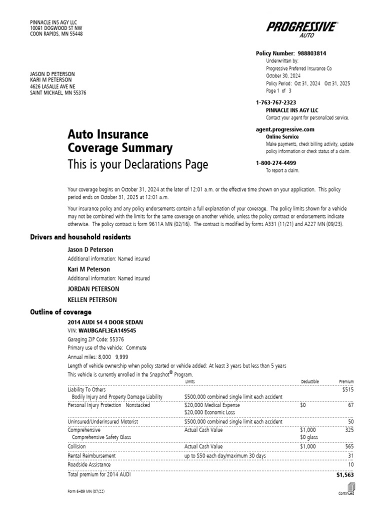 Progressive Import Car Insurance Policy | PDF | Health Insurance ...
