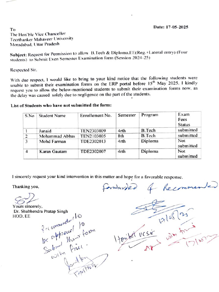 Approval Regarding Fees and Fill Examination Form. | PDF