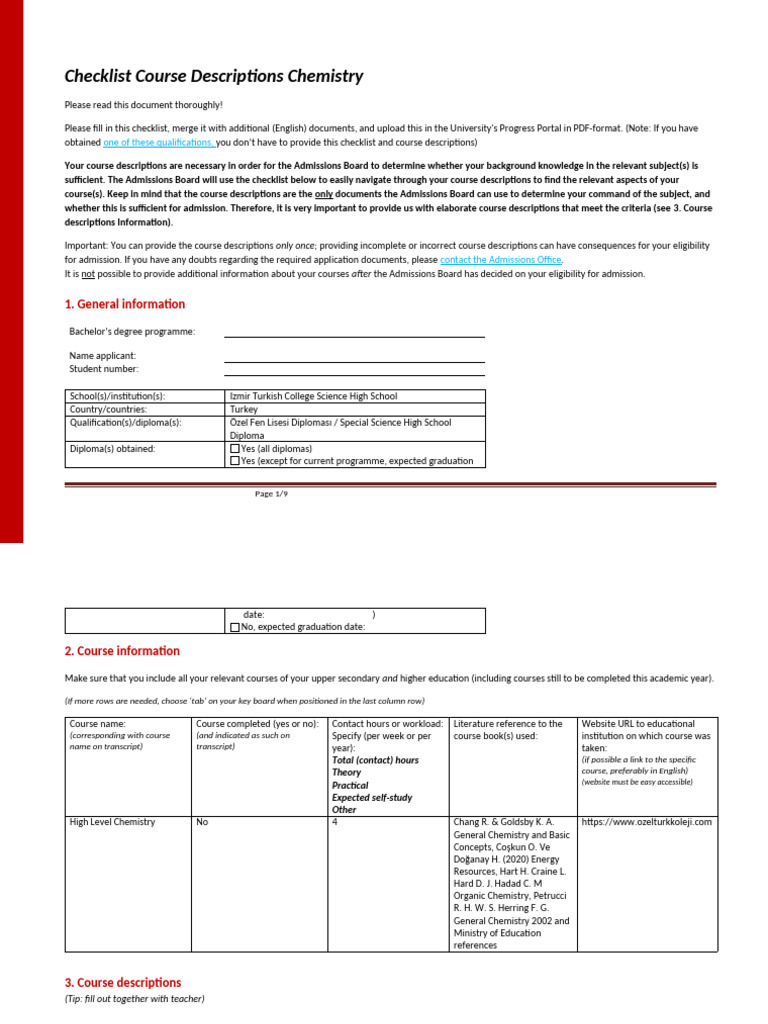 Chemistry Course Description Checklist | PDF | Chemistry | Chemical ...