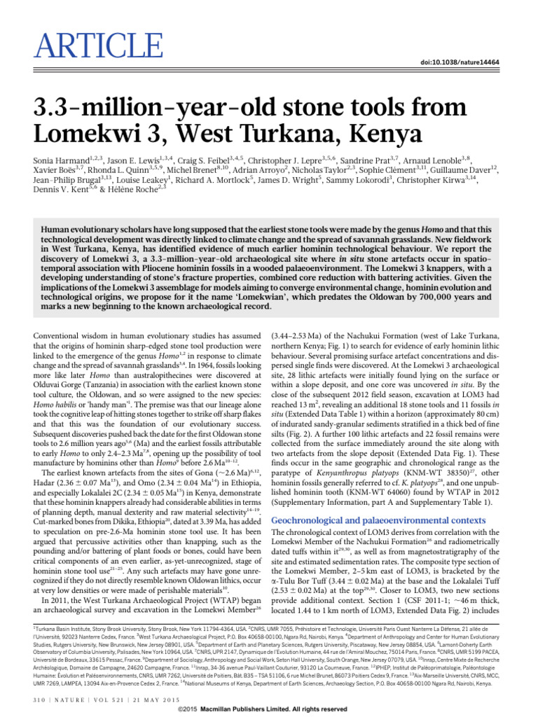 3 3 Million Year Old Stone Tools From Lo | PDF