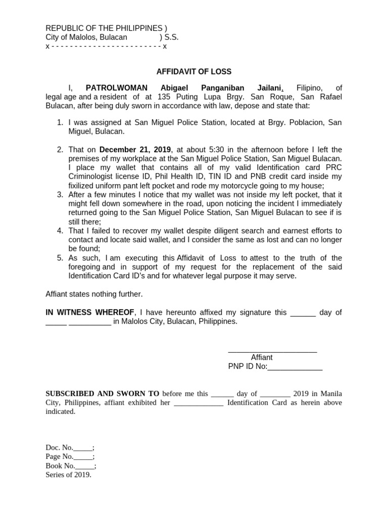 wallet-AFFIDAVIT-OF-LOSS | PDF