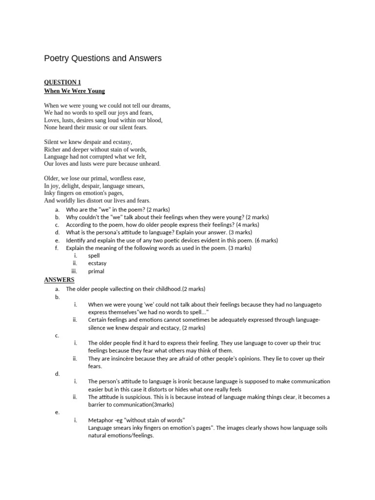 Poetry Questions | PDF | Love | Poetry