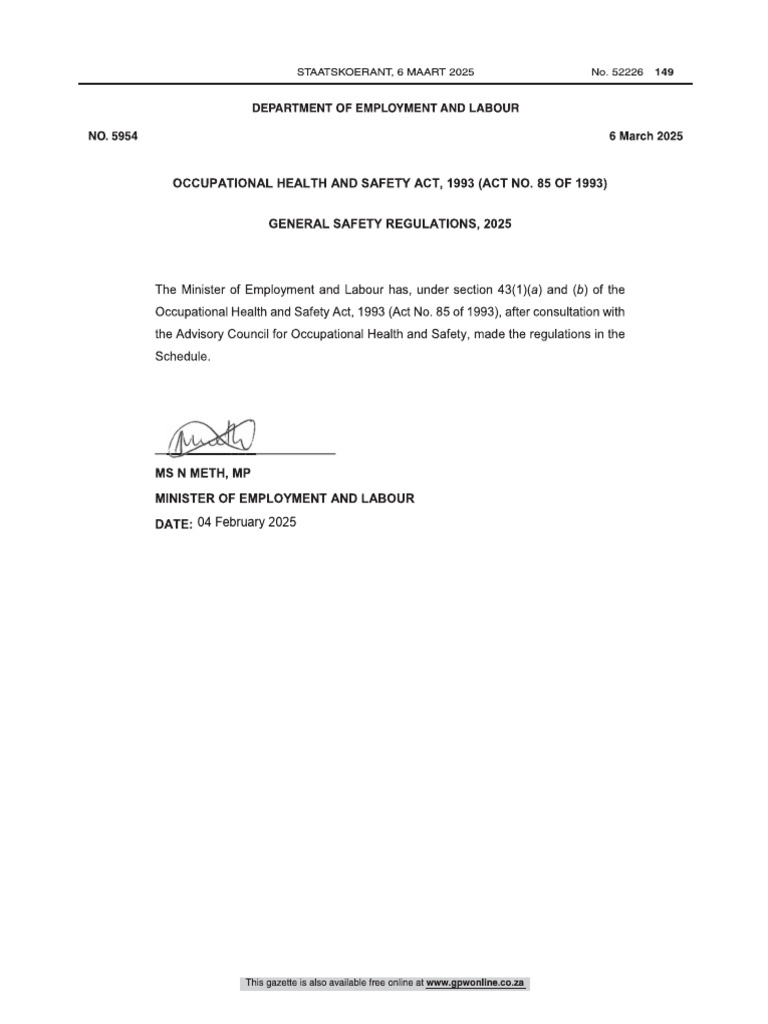 General Safety Regulations Amendment | PDF