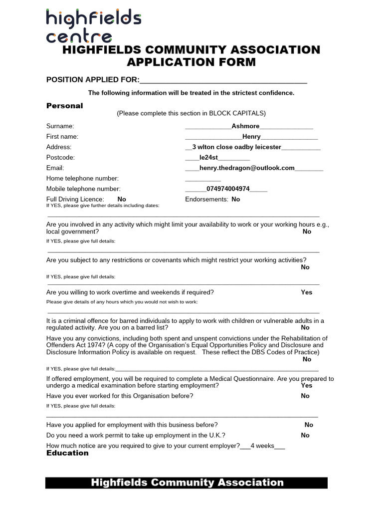 HCA-Application Form | PDF