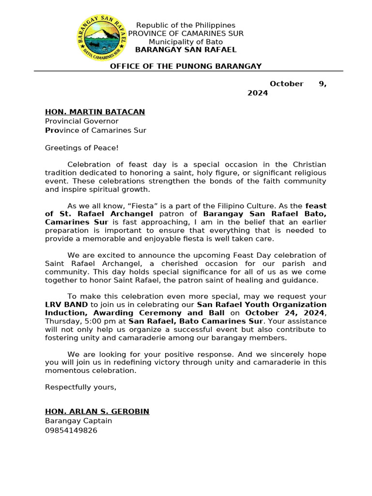 Brgy Fiesta Solicitation Letter | PDF | Festival