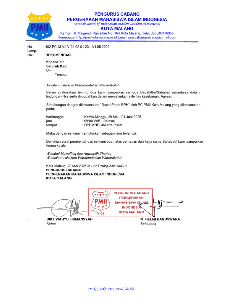 Rapat Pleno BPH Pmii | PDF