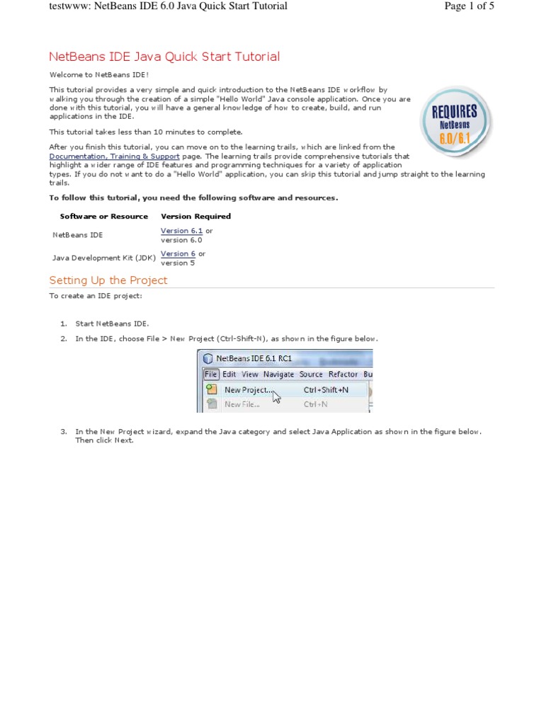 KB 60 Java Quick Start 1 | PDF | Net Beans | Applications & Software