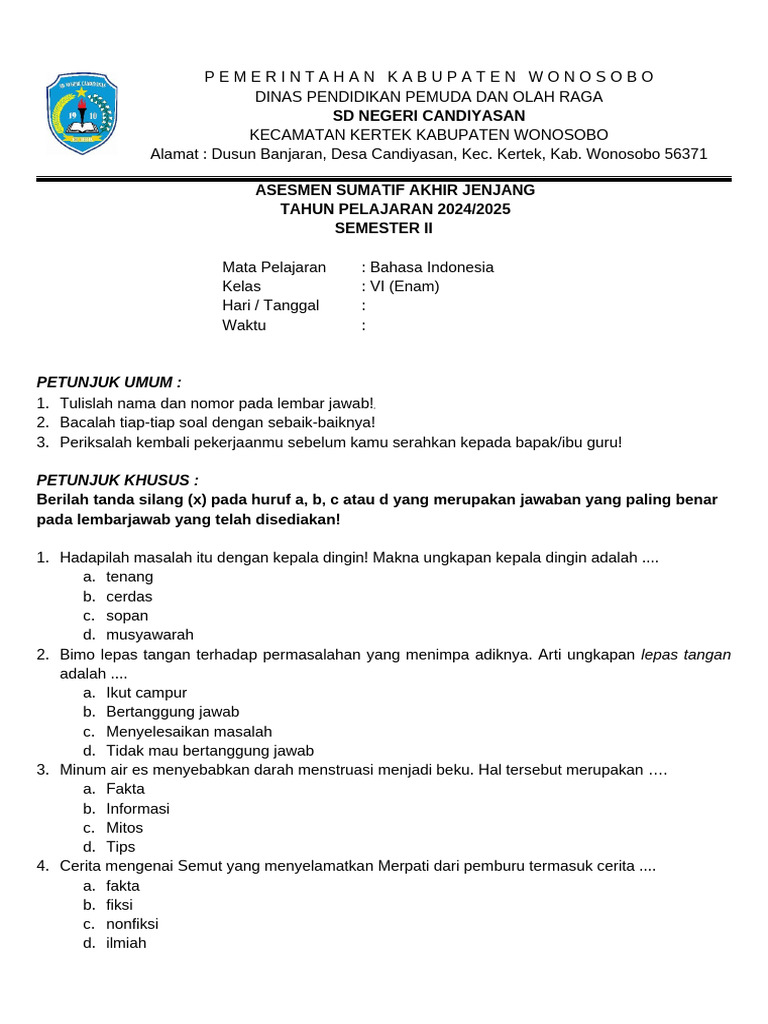 Soal ASAJ Bahasa Indonesia SD | PDF