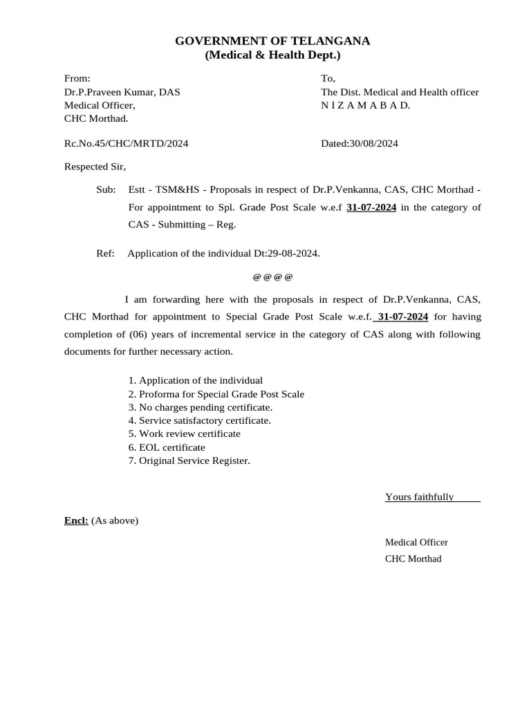 CHC Morthad: Dr. Venkanna's SGP Application | PDF