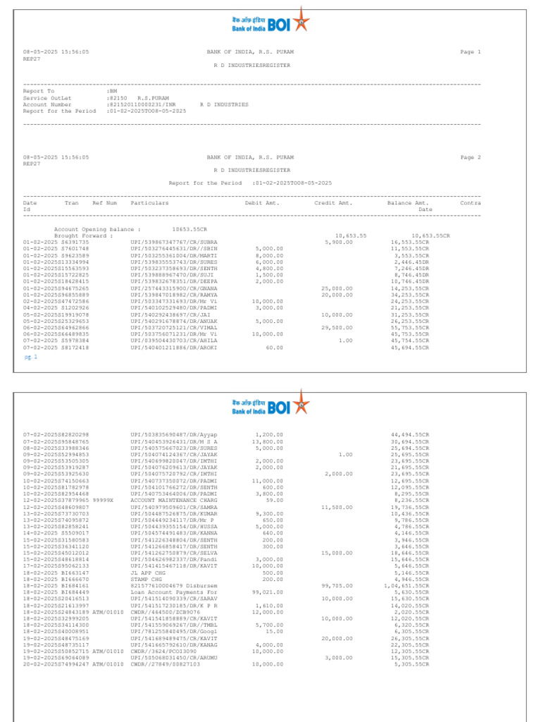 STMT - Feb 25 To Till Date | PDF | Debits And Credits | Finance & Money Management