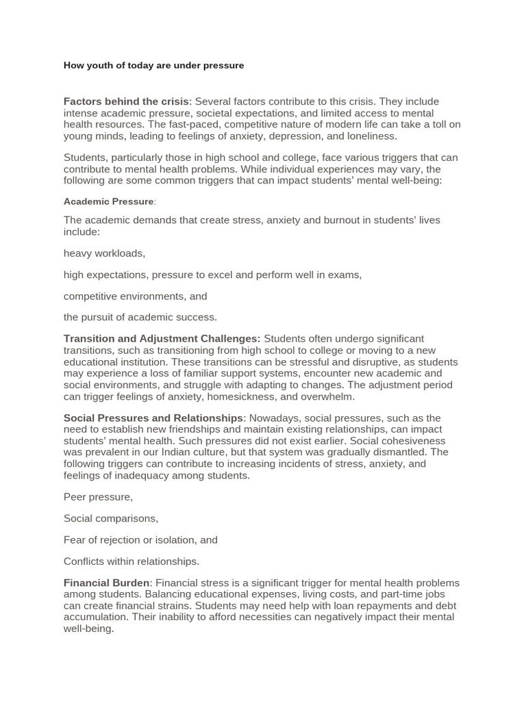 Youth Mental Health Pressures Today | PDF | Adolescence | Mental Health