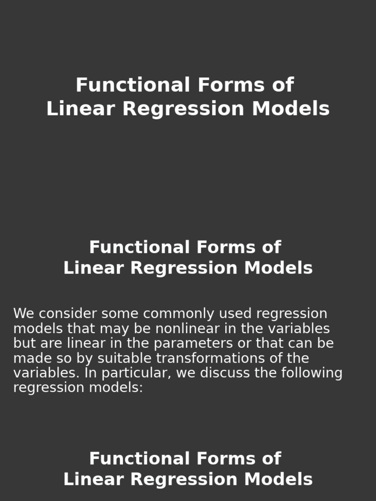 Functional Forms of Linear Regression | PDF | Linear Regression | Regression Analysis