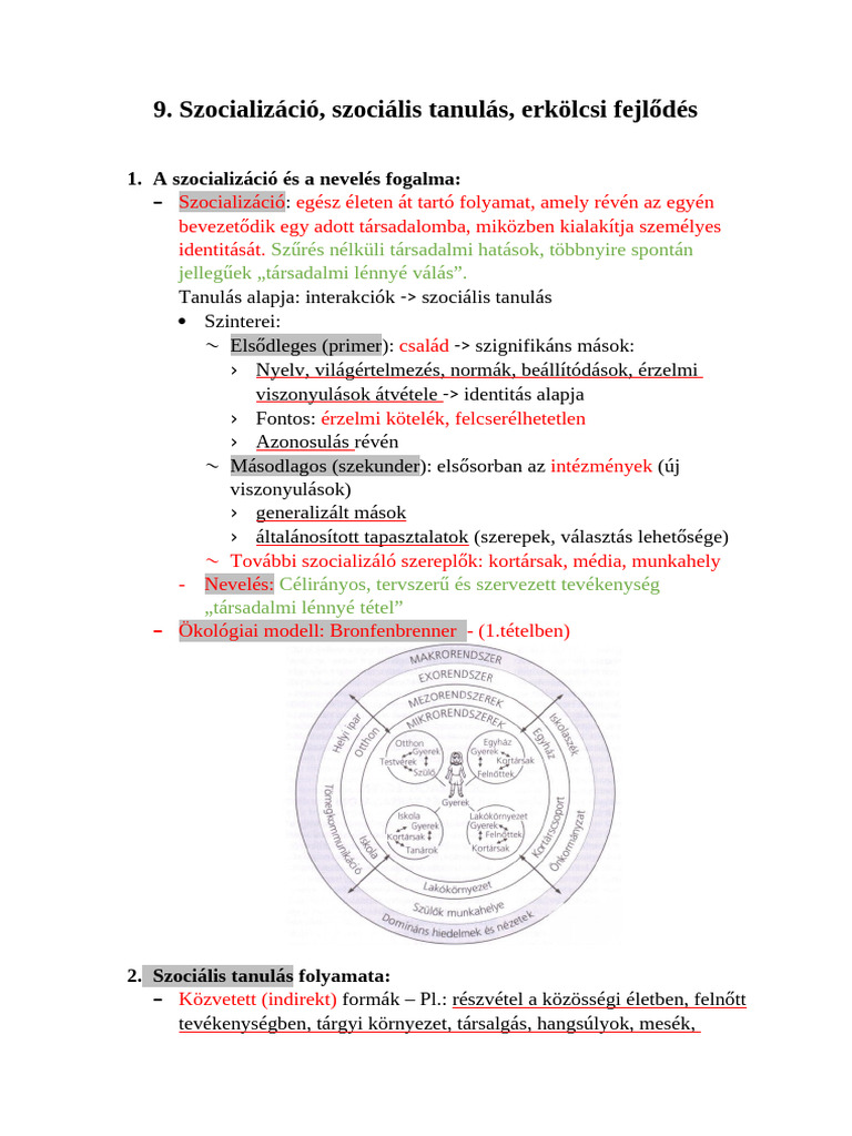 Tetel Szocializacio Szociali S Tanulas Erkolcsi Fejlodes | PDF