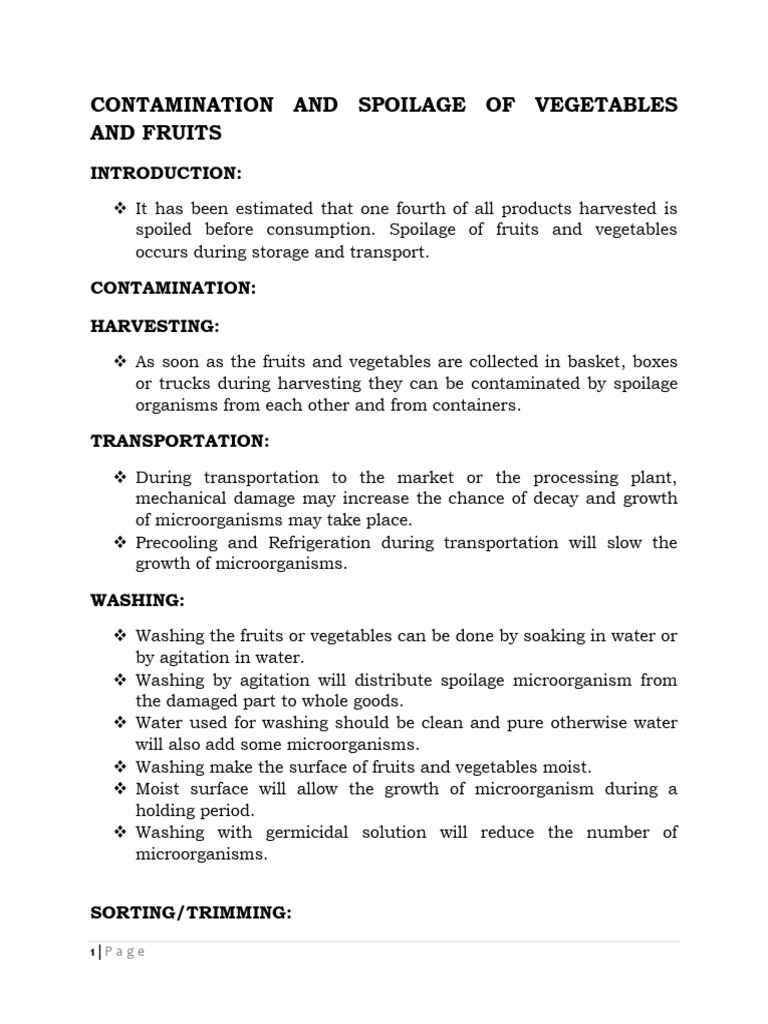 Spoilage of Vegetables and Fruits | PDF | Vegetables | Mold