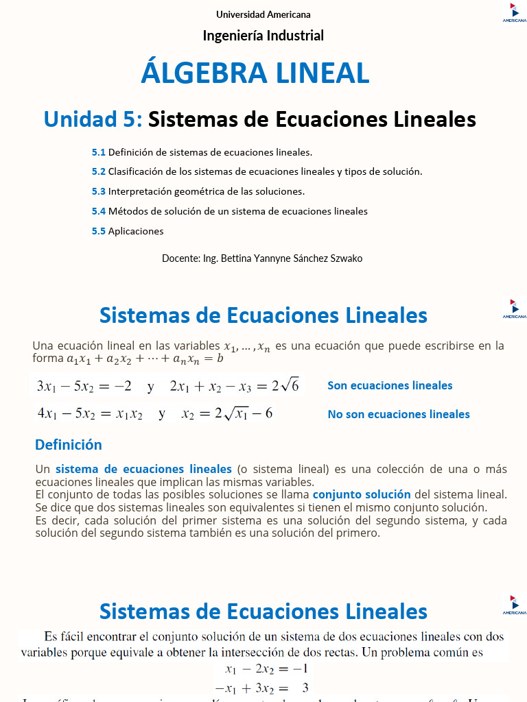 Unidad+5+ +Sistemas+de+Ecuaciones+Lineales | PDF | Matriz (Matemáticas) | Ecuaciones