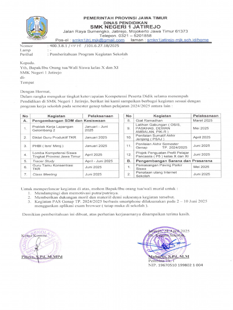 Surat Pemberitahuan Program Sekolah | PDF