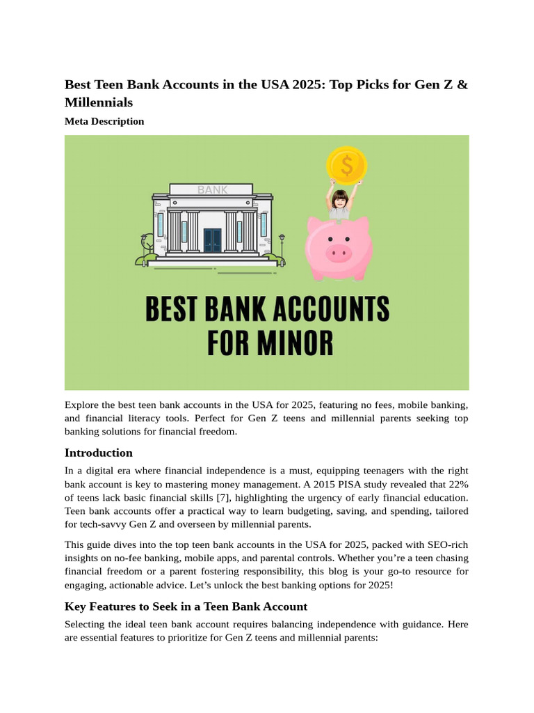 Best Teen Bank Accounts in The USA 2025 | PDF | Transaction Account | Banks
