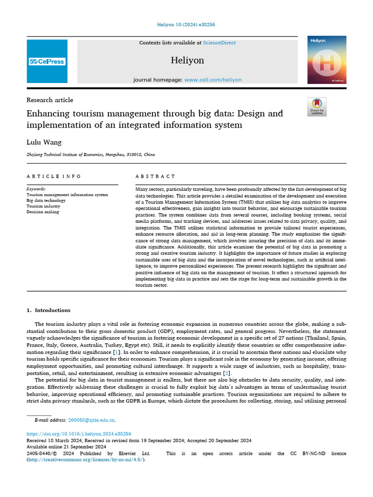 1 s2.0 S2405844024142879 Main | PDF | Big Data | Tourism
