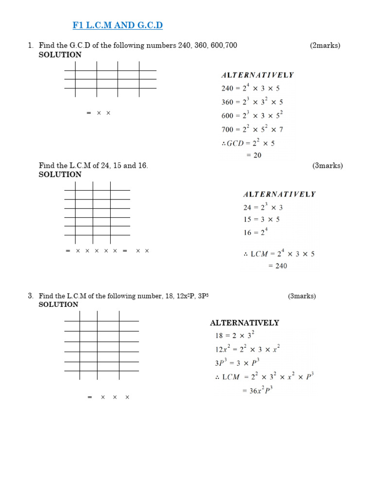 LCM and GCD Problem Set | PDF | Algebra | Discrete Mathematics
