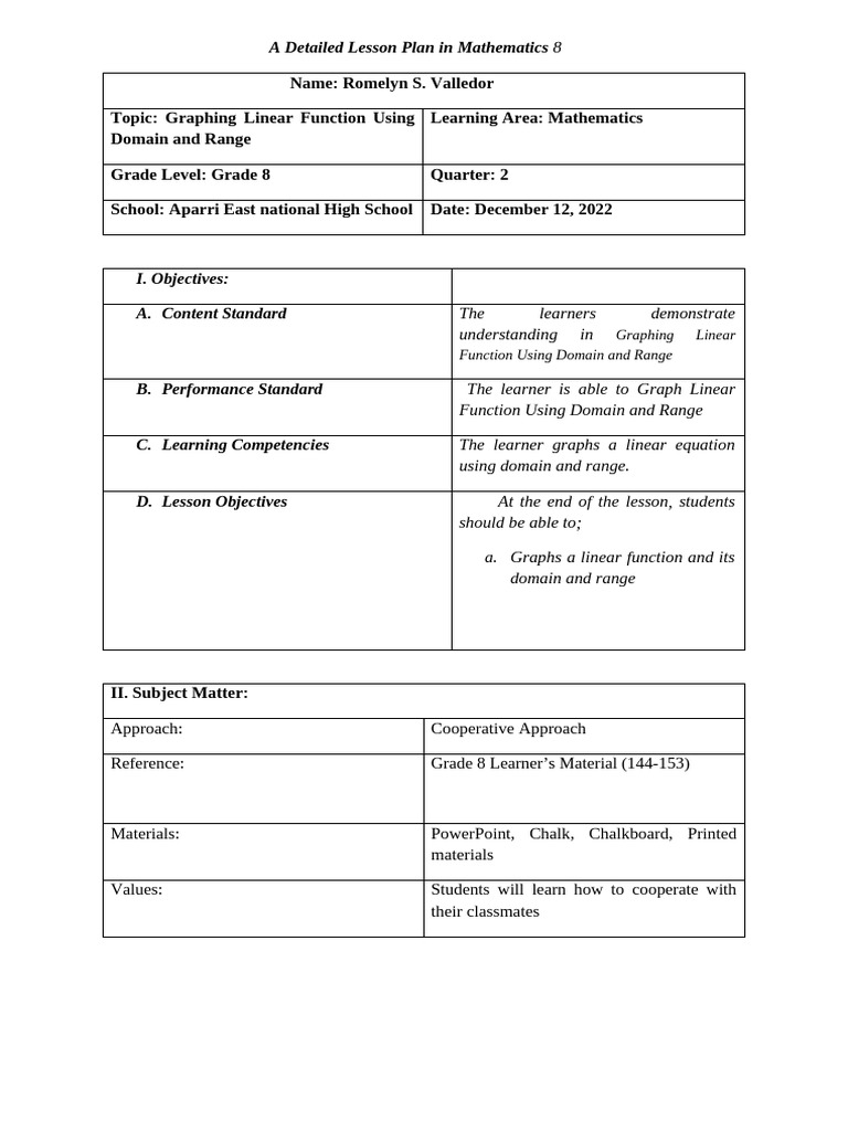 Graphing Linear Functions Lesson Plan | PDF | Mathematical Concepts ...