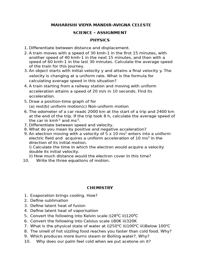 Science-Holiday Assignment May 25 | PDF | Cell (Biology) | Speed
