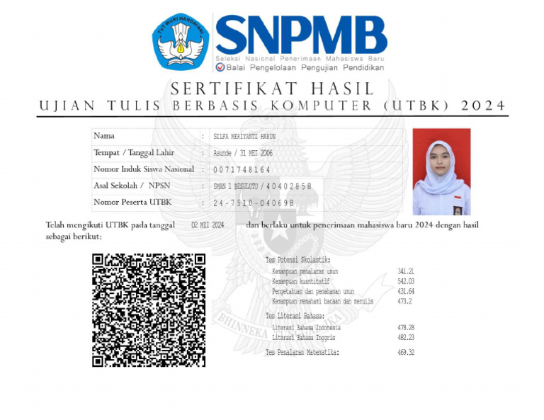Sertifikat Utbk 247510040698 | PDF