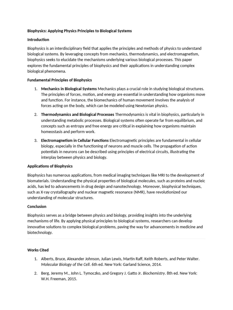 Applying Physics Principles to Biological Systems | PDF | Biophysics ...