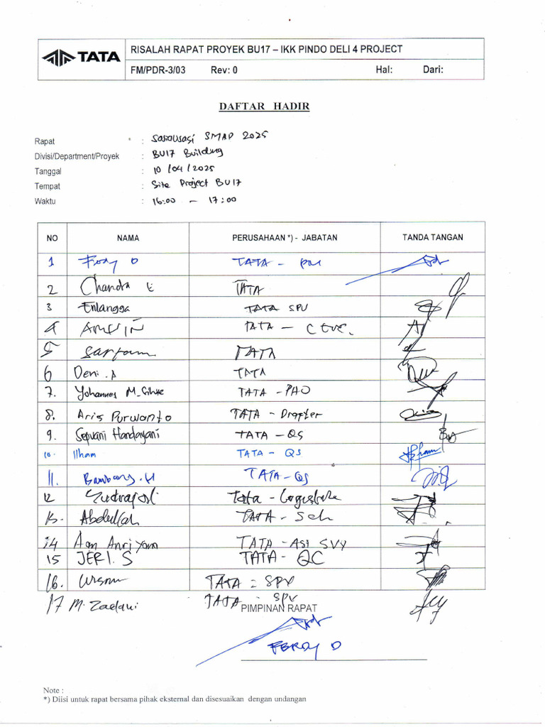 Daftar Hadir Sosialisasi SMAP 2025 - BU17 Project | PDF