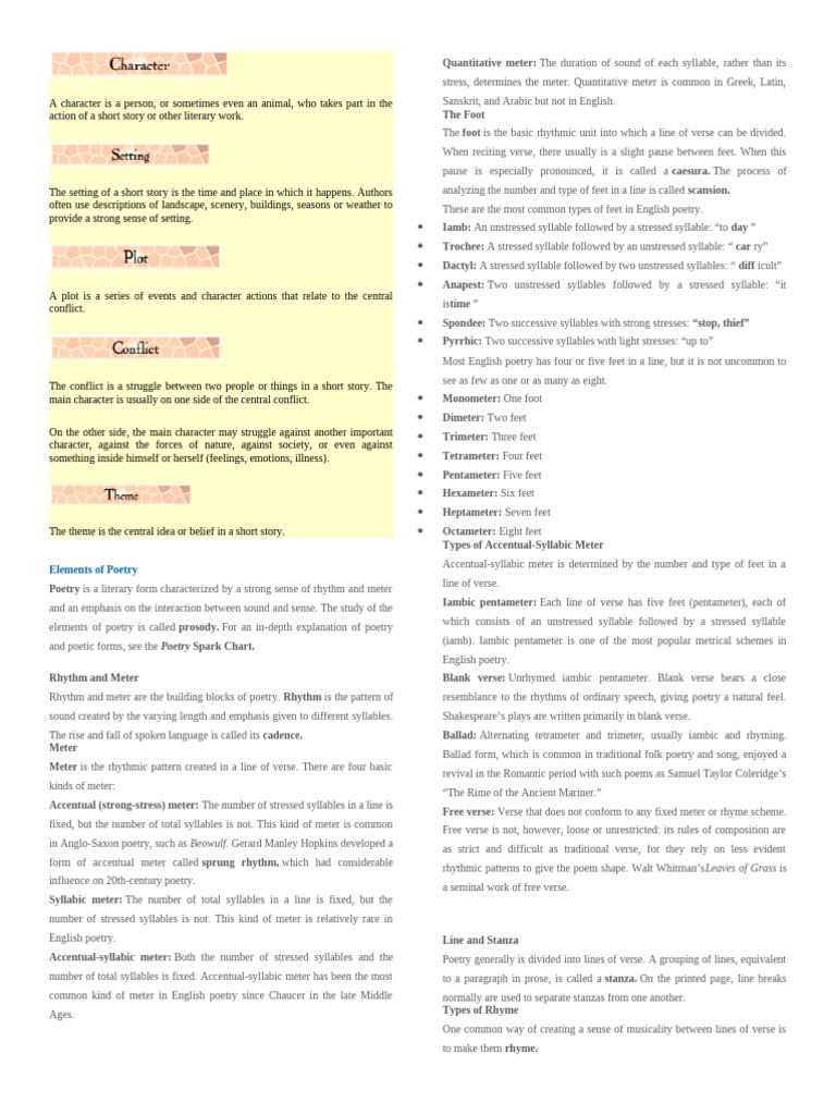 Elements of Poetry and Short Story | PDF | Metre (Poetry) | Poetry