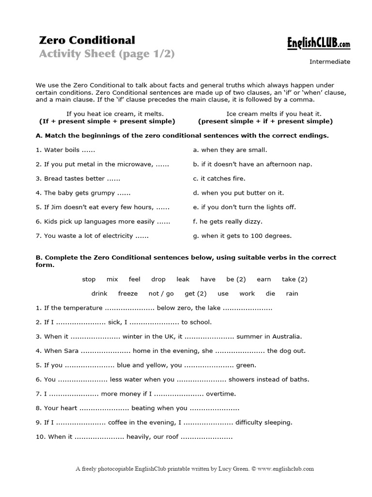 Zero-Conditional-Activity Repaso de Inglés 2 | PDF | Linguistics | Grammar