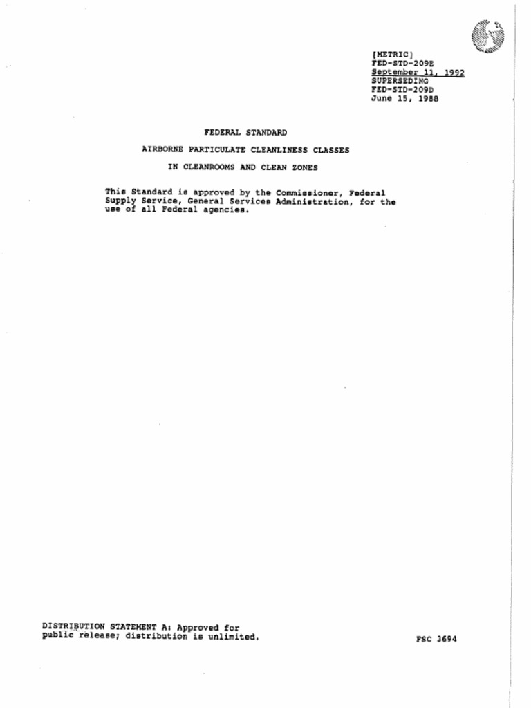 FED-STD-209E Airborne Particulate Cleanliness Classes in Cleanrooms and ...