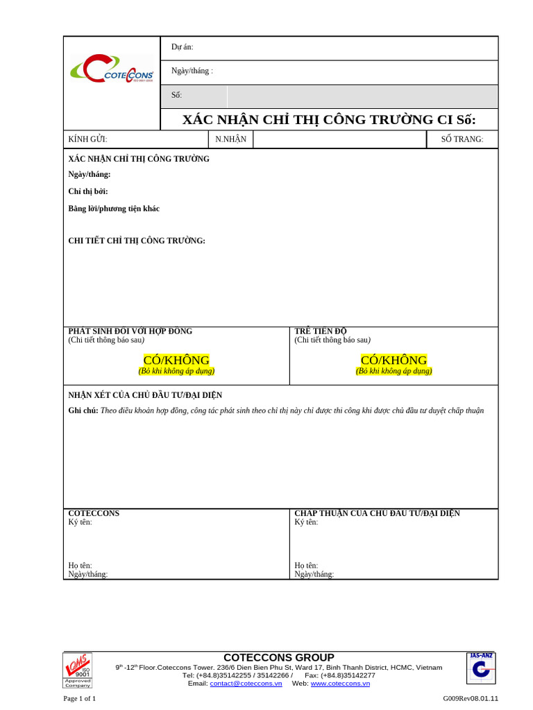 G009 Xac Nhan Chi Thi Cong Truong | PDF