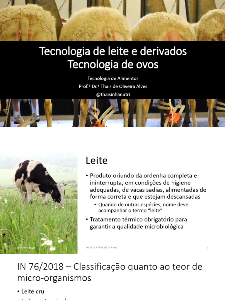 Aula 11 - Tecnologia de Leite, Laticínios e Ovos | PDF | Leite | Queijo