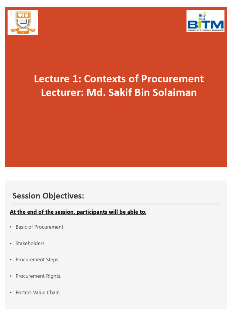 Lecture 1 - Context of Procurement | PDF | Procurement | Supply Chain