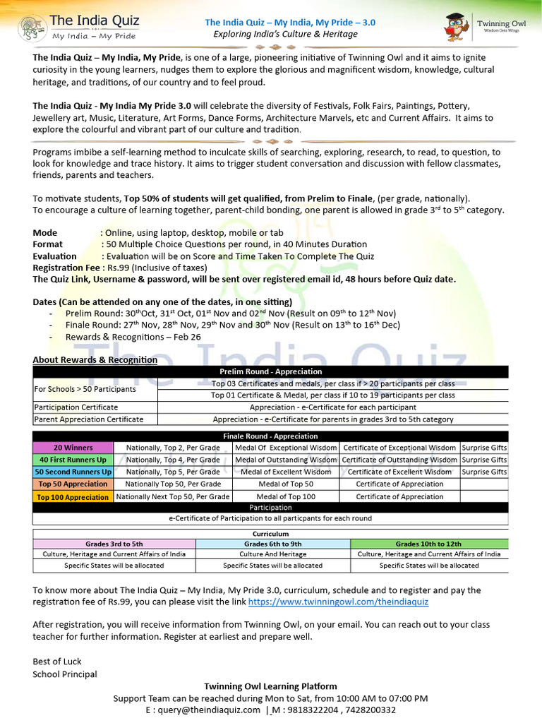Parent Information Letter - The India Quiz - My India, My Pride 3.0 | PDF