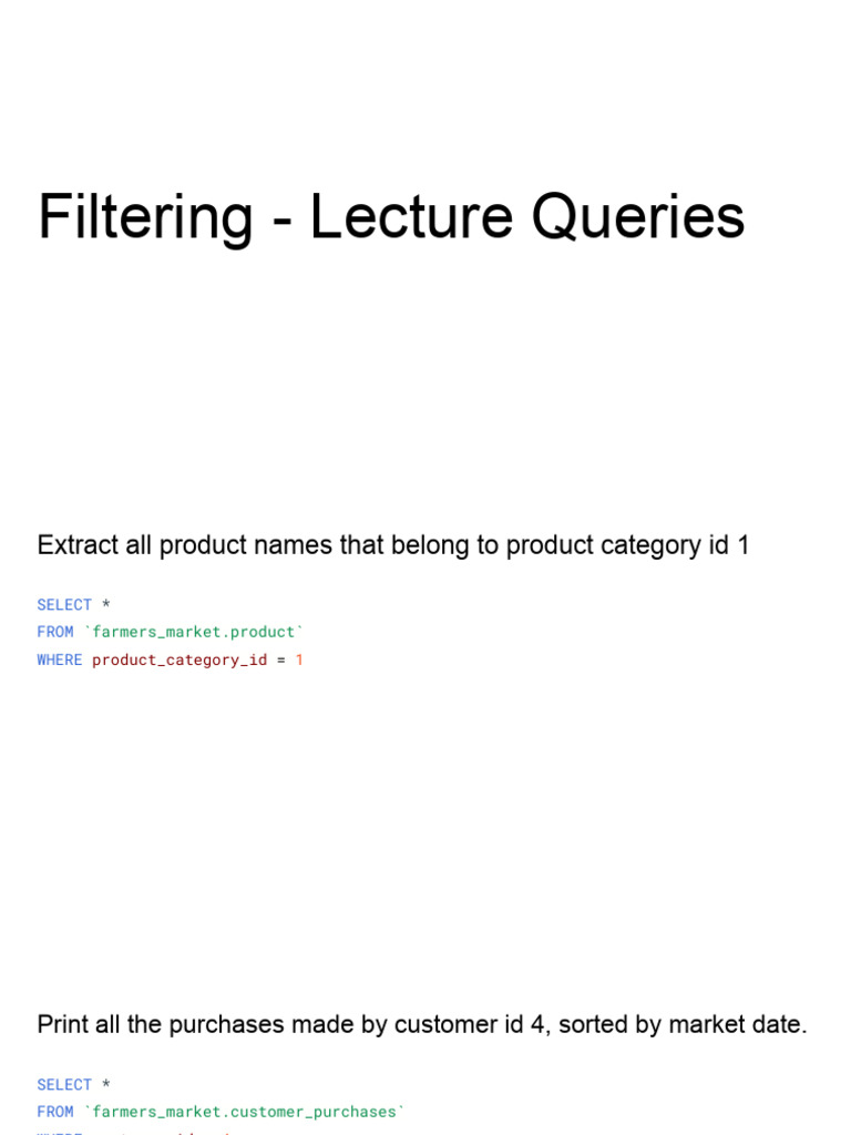 2 Filtering - Lecture - Queries | PDF