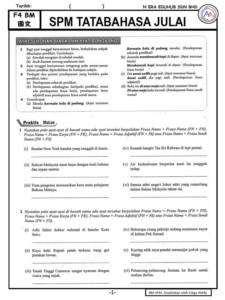 F4 BM Spm-Tatabahasa Julai | PDF