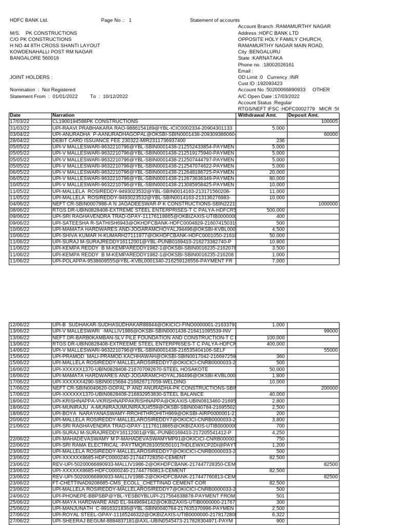 HDFC Statement Details (1) | PDF | Payments | Materials