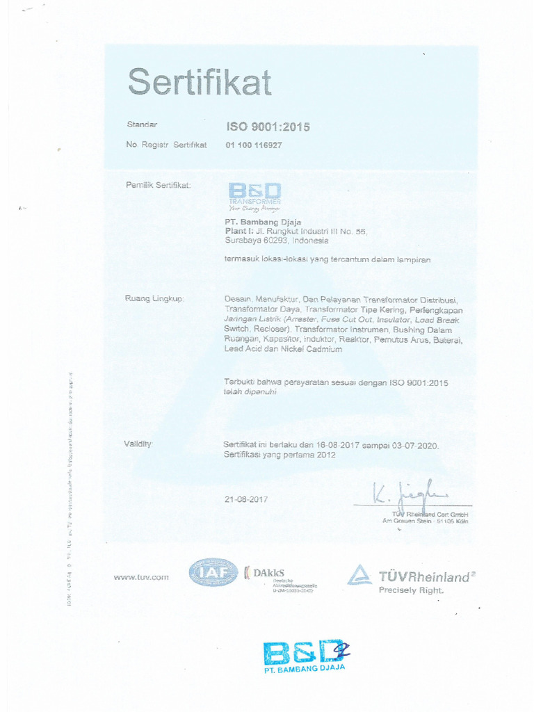 Sertifikat Iso Bd | PDF