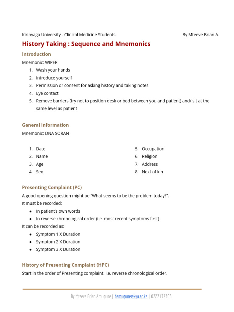 Summary of General History Taking | PDF | Medical Diagnosis | Pain