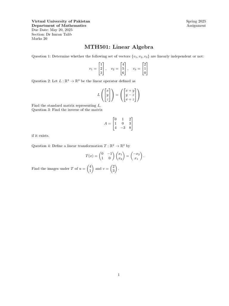 Assignment MTH501 Spring2025 | PDF