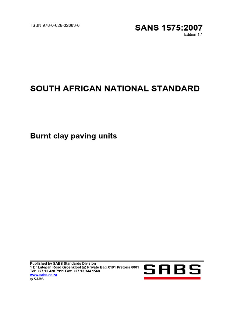 SANS1575 - Burnt Clay Paving Units | PDF | Copyright | Verification And ...