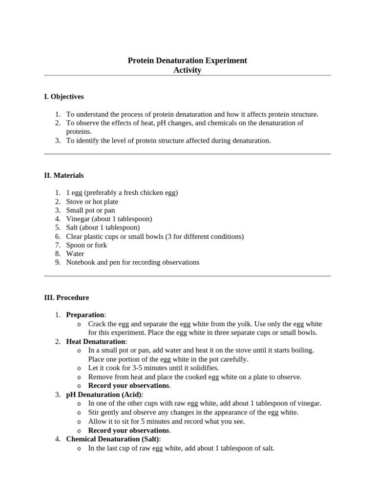 Biochem Experiment Report | PDF | Denaturation (Biochemistry) | Proteins